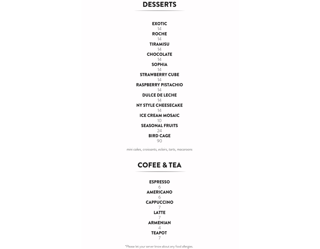 Menu | Veranda Lounge